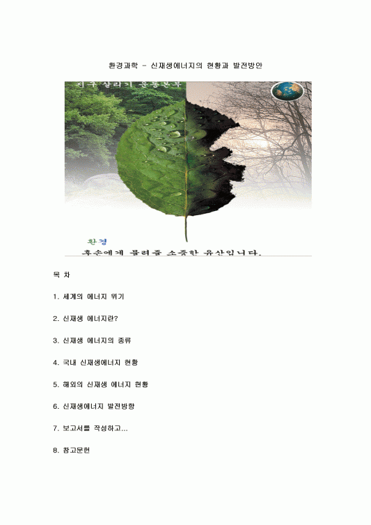 환경과학 - 신재생에너지의 현황과 발전방안