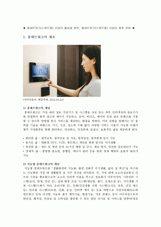 홈네트워크(스마트홈) 산업의 활성화 방안, 홈네트워크(스마트홈) 산업의 향후 전망