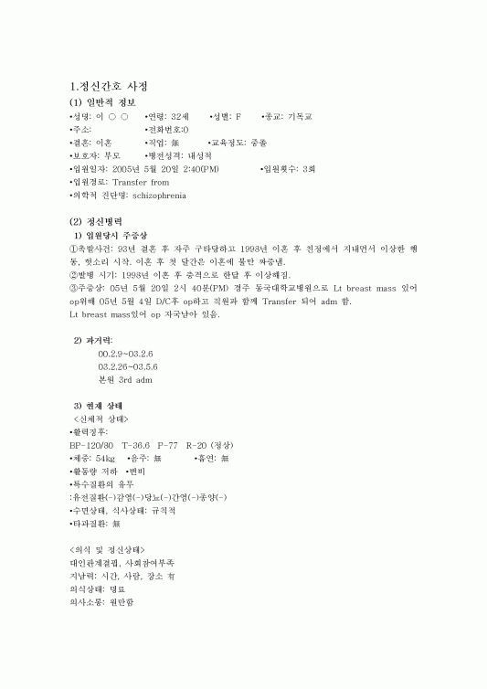 [정신간호학][정신분열][schizophrenia] 케이스 스터디(Case Study), 문헌고찰,