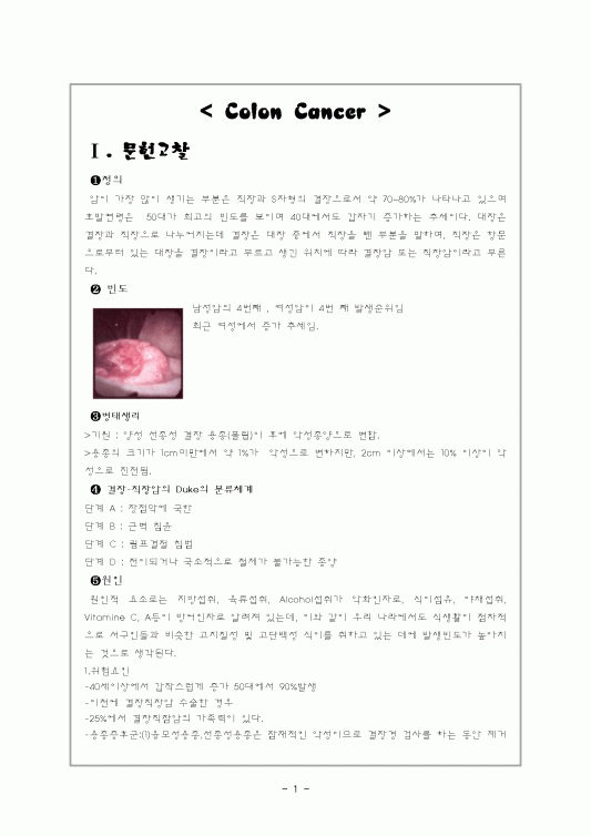 [성인간호학][직장암][Colon cancer] 케이스 스터디(Case Study), 문헌고찰