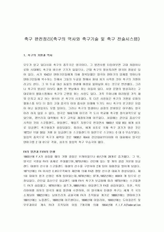 [축구, 축구규칙] 축구 완전정리(축구의 역사와 축구기술 및 축구 전술시스템)