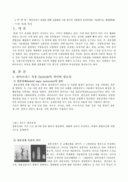 하이브리드 육종(hybrid)을 통해 실용화된 가장 최근의 신품종과 육성과정을 기술하시오.(30점/28)