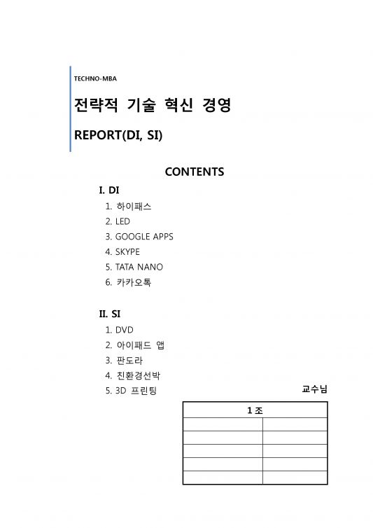 전략적 신 기술혁신 경영 사례(삼성, 카카오톡, 구글, SDI, 하이패스, 타타, 3D 프린팅, 친환경선박 등)