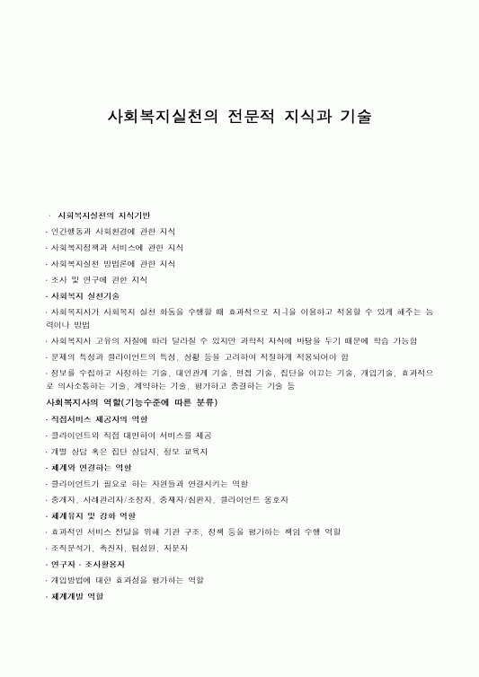사회복지社會福祉실천의 전문적 지식과 기술