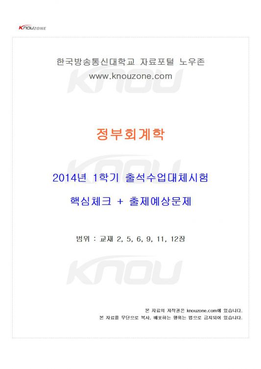 2014년 1학기 정부회계학 출석대체시험 핵심체크