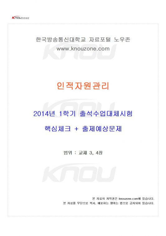 2014년 1학기 인적자원관리 출석대체시험 핵심체크