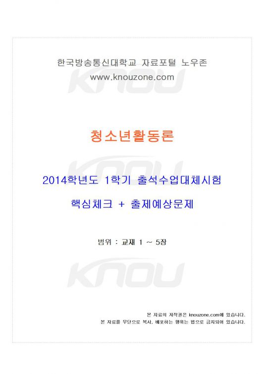 2014년 1학기 청소년활동론 출석대체시험 핵심체크
