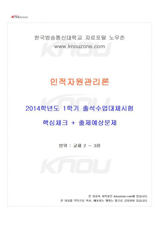 2014년 1학기 인적자원관리론 출석대체시험 핵심체크