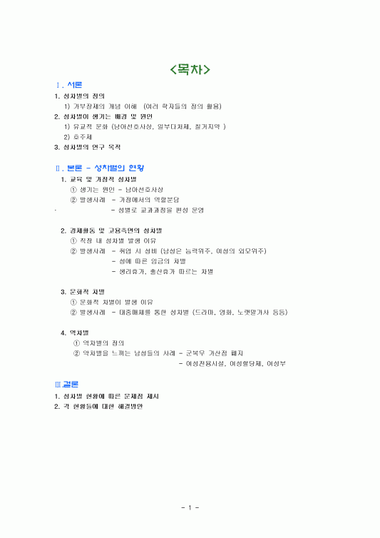 성차별 과제 레포트 자료