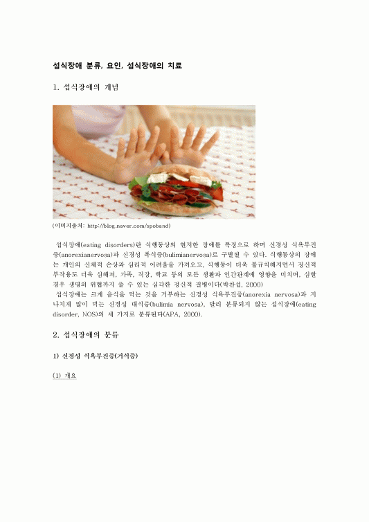[섭식장애] 섭식장애 분류, 요인, 섭식장애의 치료(섭식장애)