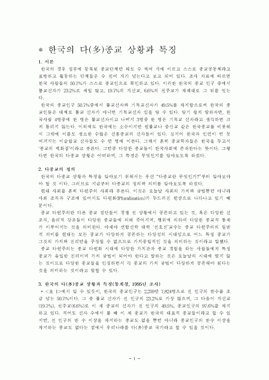 한국의 다(多)종교 상황과 특징