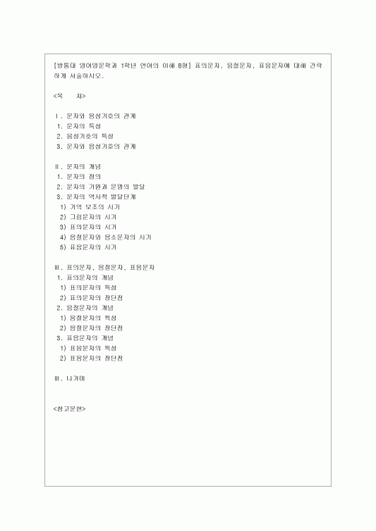[방통대 전학과 1학년 언어의 이해 E형] 문자의 유형과 특성을 설명하시오.