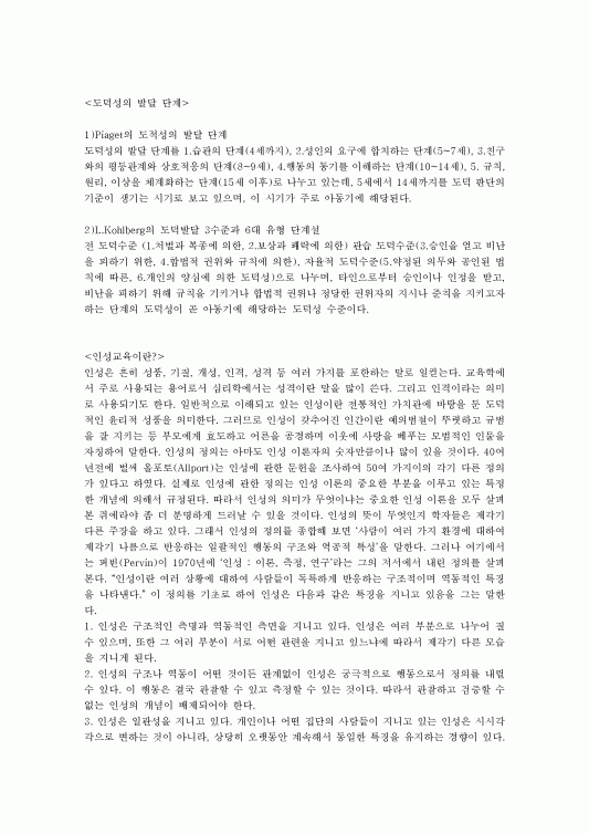 인성교육의 목적, 중요성 등