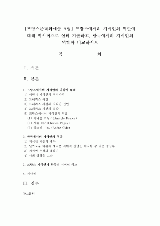 [불어불문학과 B형] 드레퓌스 사건의 전말을 밝히고, 프랑스 역사상 지식인들의 역할을 설명하시오