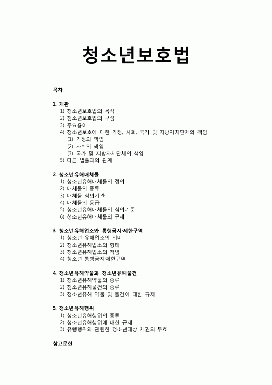 [청소년육성제도론] 청소년보호법(靑少年保護法) - 청소년보호법의 목적과 구성 및 내용과 용어, 청소년유해매체물, 청소년유해업소와 통행금지·제한구역, 청소년유해약물과 유해물건, 청소년유해행위