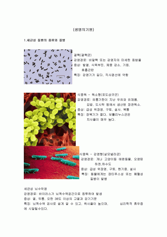 생명의 기원 - 세균성질환, 성병에 관해