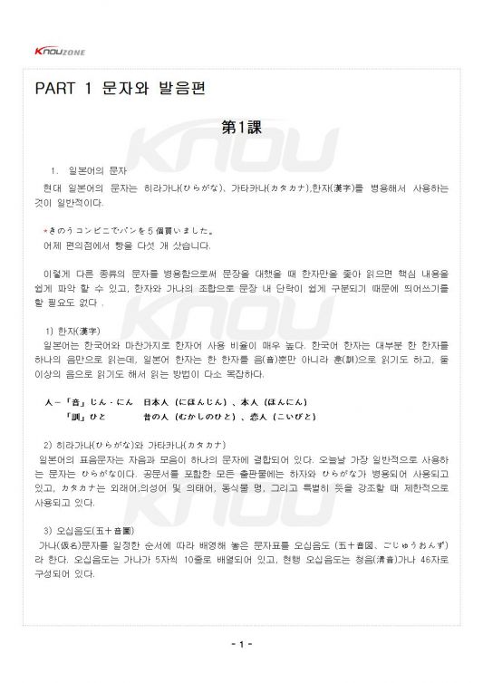 2015년 1학기 일본어기초1 출석대체시험 핵심체크
