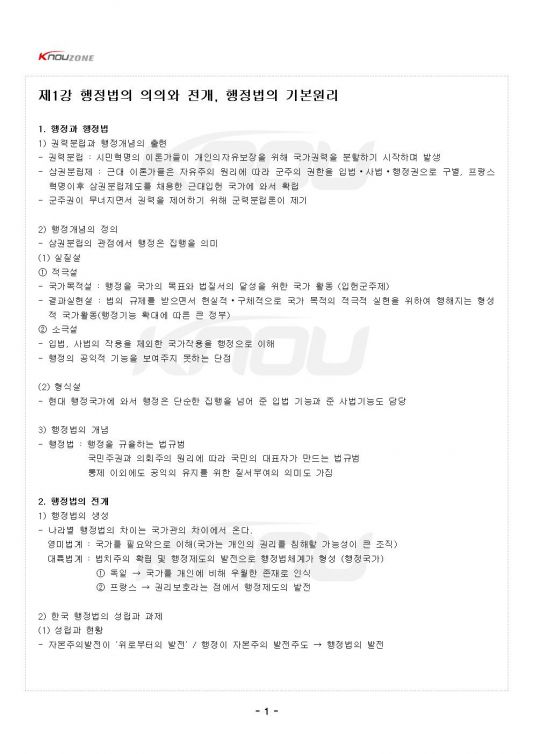 2015년 1학기 일반행정법 출석대체시험 핵심체크