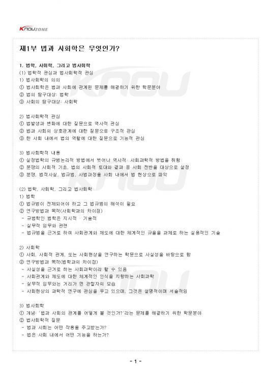 2015년 1학기 법과사회 출석대체시험 핵심체크
