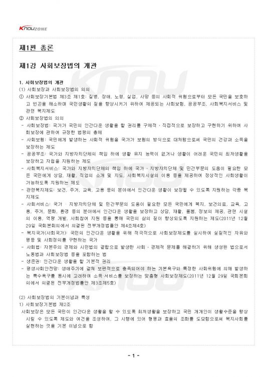 2015년 1학기 사회보장법 출석대체시험 핵심체크