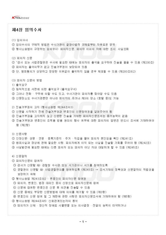 2015년 1학기 형사소송법 출석대체시험 핵심체크