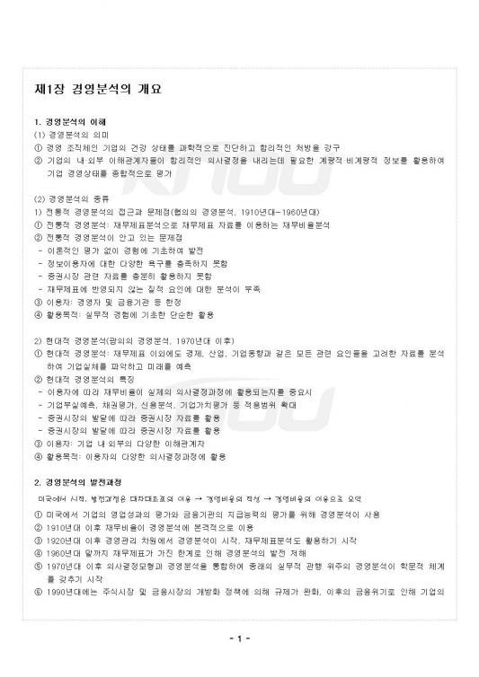 2015년 1학기 경영분석 출석대체시험 핵심체크