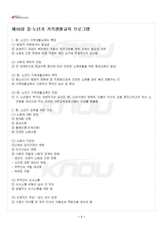 2015년 1학기 가족생활교육 출석대체시험 핵심체크