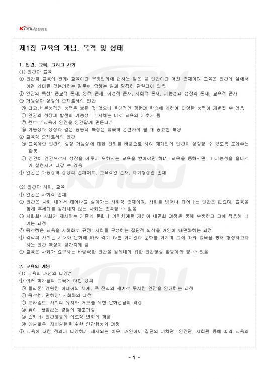 2015년 1학기 교육의이해 출석대체시험 핵심체크