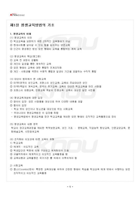 2015년 1학기 평생교육방법론 출석대체시험 핵심체크
