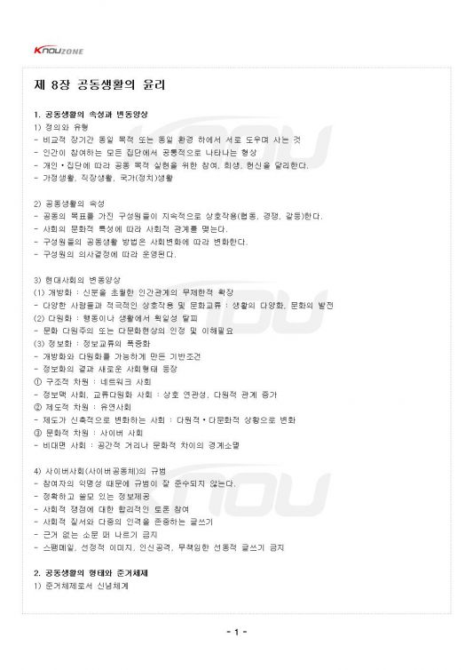 2015년 1학기 사회적역할의 이해 출석대체시험 핵심체크