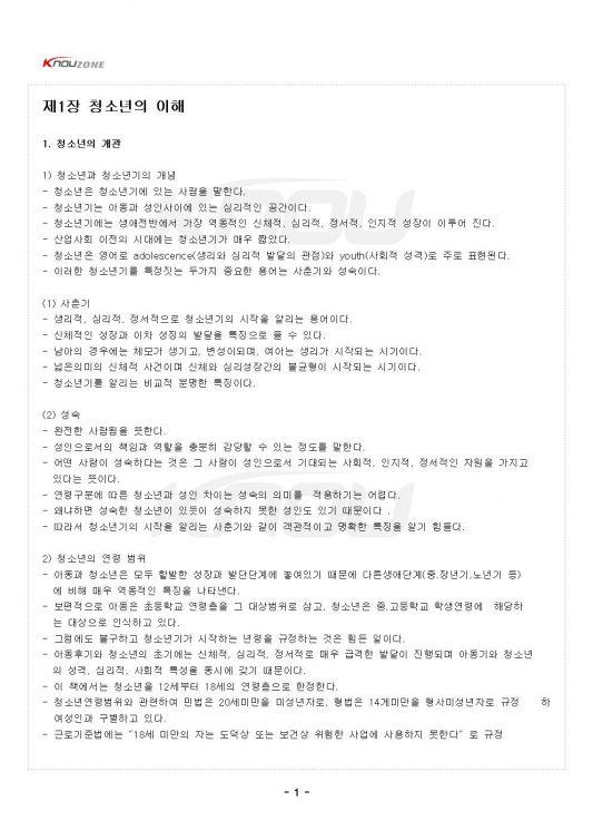 2015년 1학기 청소년복지 출석대체시험 핵심체크