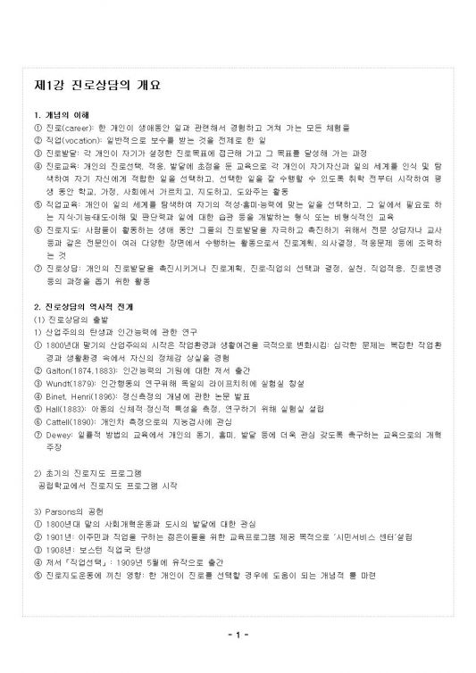 2015년 1학기 청소년진로지도및상담 출석대체시험 핵심체크