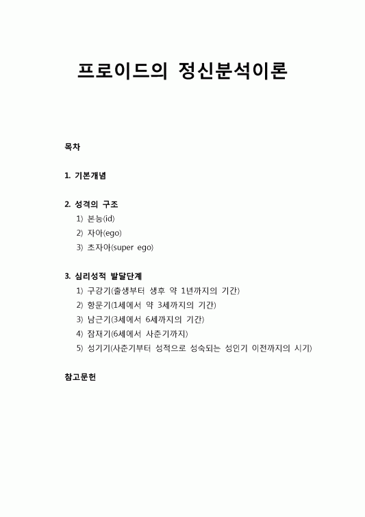 [정신건강론 精神健康論] 프로이드의 정신분석이론 - 기본개념, 성격의 구조(본능, 자아, 초자아), 심리성적 발달단계(구강기, 항문기, 남근기, 잠재기, 성기기)