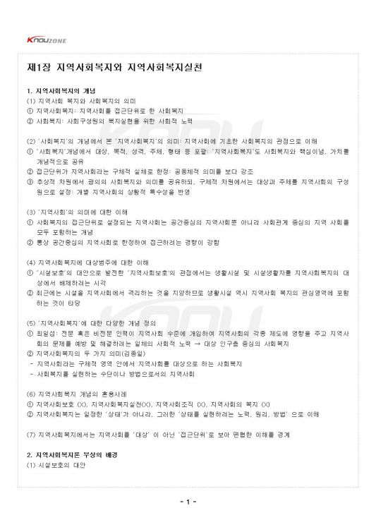 2015년 하계계절시험 지역사회복지론 시험범위 핵심체크