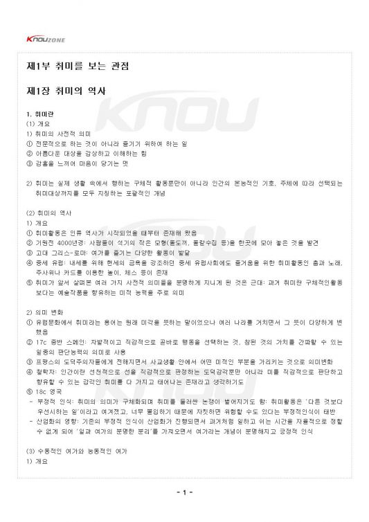 2015년 2학기 취미와예술 교재 전 범위 핵심요약노트