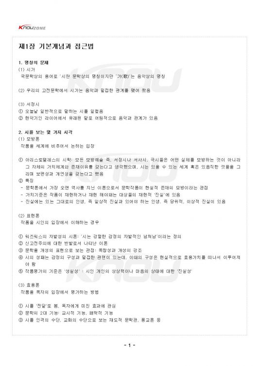 2015년 2학기 현대시론 교재 전 범위 핵심요약노트