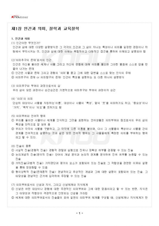 2015년 2학기 교육철학 교재 전 범위 핵심요약노트