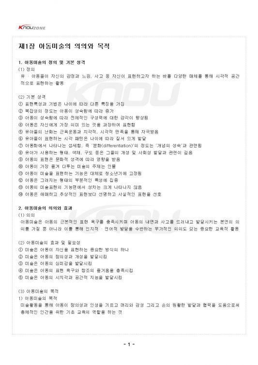 2015년 2학기 아동미술 교재 전 범위 핵심요약노트