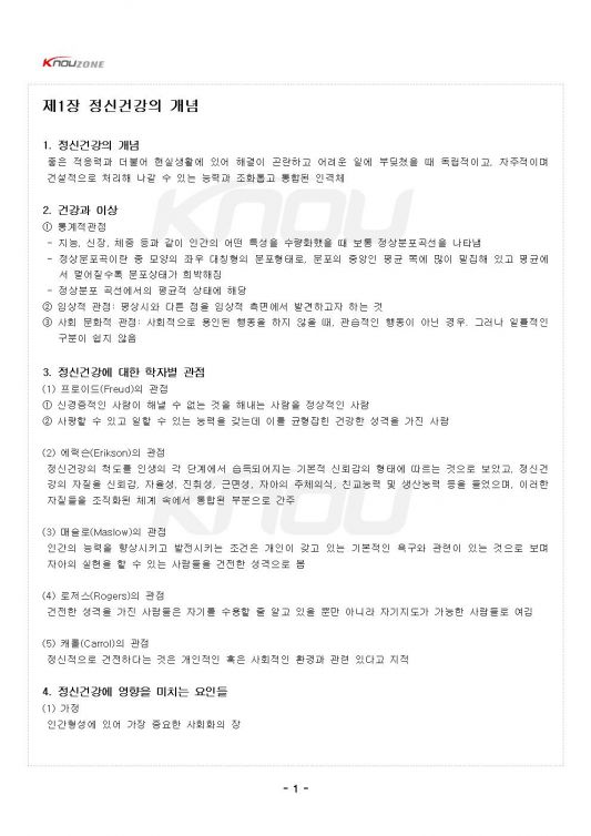 2015년 2학기 정신건강 교재 전 범위 핵심요약노트