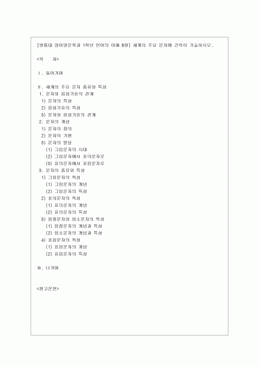 [언어의 이해 E형] 문자의 유형과 특성을 설명하시오.