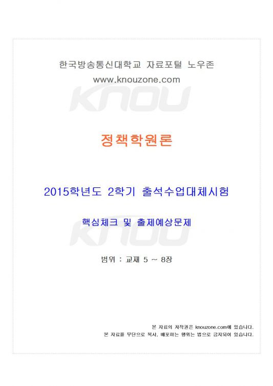 2015년 2학기 정책학원론 출석대체시험 핵심체크