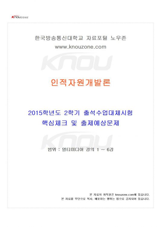 2015년 2학기 인적자원개발론 출석대체시험 핵심체크