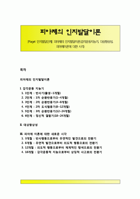 [Piaget 인지발달단계] 피아제의 인지발달이론(감각운동지능기, 대상항상성, 피아제이론에 대한 시각)