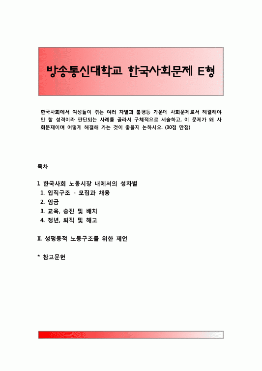 한국사회 노동시장 내에서의 성차별 성평등적 노동구조를 위한 제언