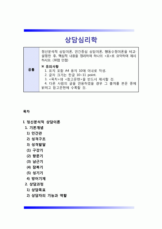 상담심리학)정신분석적 상담이론, 인간중심 상담이론, 행동수정이론을 비교·설명한 후, 핵심적 내용을 정리하여 하나의 표로 요약하여 제시