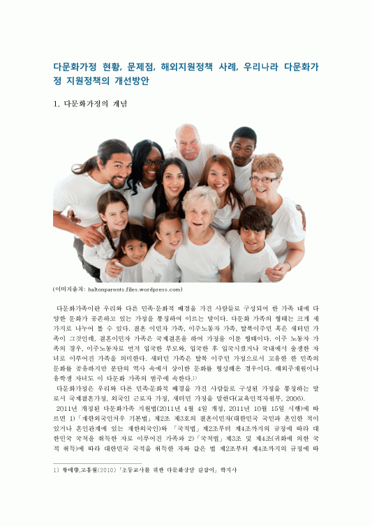 [다문화가정] 다문화가정 현황, 문제점, 해외지원정책 사례, 우리나라 다문화가정 지원정책의 개선방안 - 다문화가정