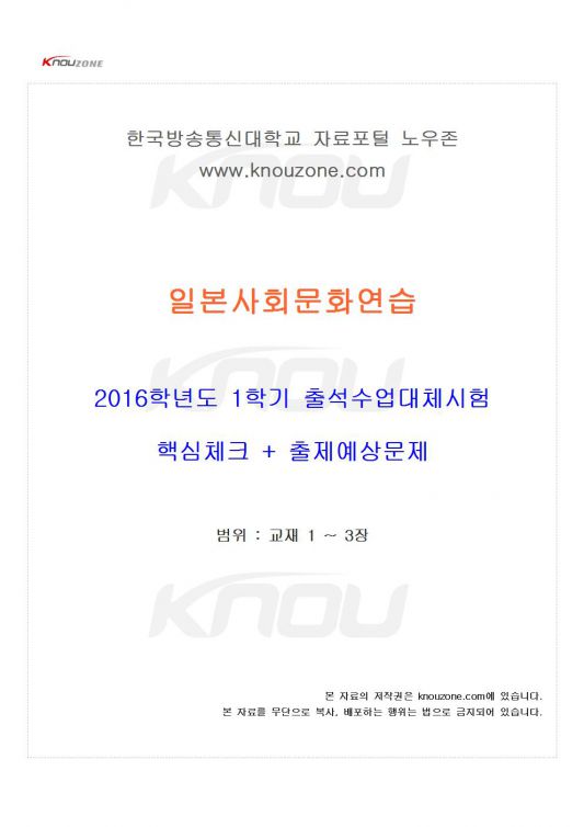 2016년 1학기 일본사회문화연습 출석대체시험 핵심체크