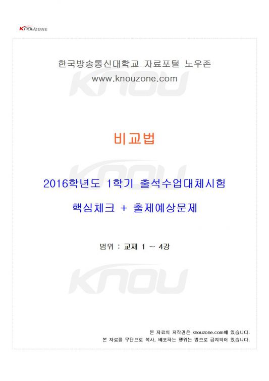 2016년 1학기 비교법 출석대체시험 핵심체크