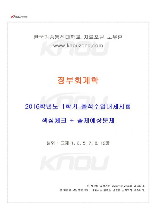 2016년 1학기 정부회계학 출석대체시험 핵심체크