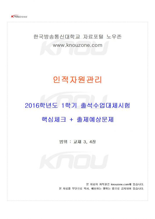 2016년 1학기 인적자원관리 출석대체시험 핵심체크
